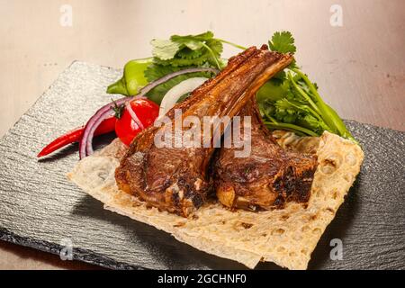 Grilled rack of lamb barbeque shashlik Stock Photo - Alamy