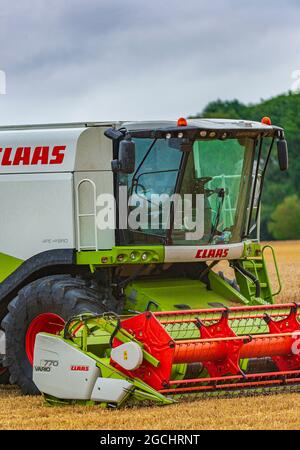 Class 750 Lexion combine harvesters parked up on a stubble field ...