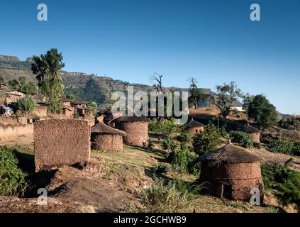 view of traditional circular ethiopian tukul houses in hadish adi ...