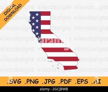 california ca state map shape with USA american flag vector isolated on ...
