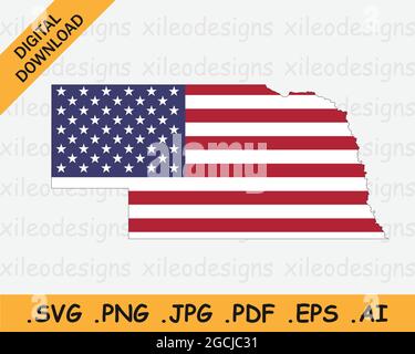 Nebraska Star Flag. NE USA Five Point Star Shape State Flag. Nebraskan ...