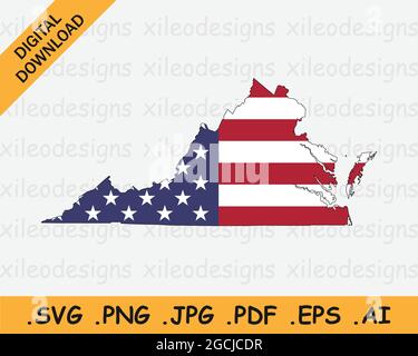 virginia VA state shape map outline simplified with usa american flag ...