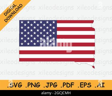 South Dakota Map Flag. Map of SD, USA with the state flag. United ...