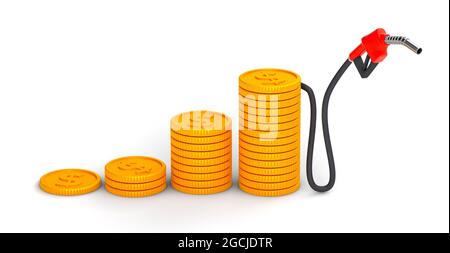 Fuel pump with gasoline or diesel fuel and gold coin. Fuel is money ...