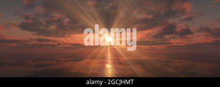 sunset calmly sea sun ray 3d render illustration Stock Photo - Alamy