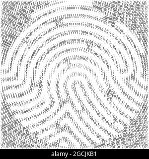Fingerprint set of zero and one digits. Binary code by fingerprint shape. Vector illustration ...