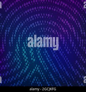 Binary code by fingerprint shape. Cyber security technology. Digital verification information ...