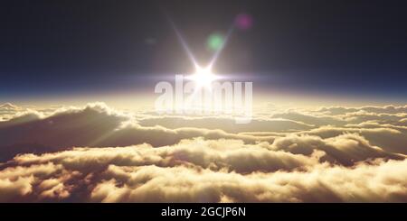 above clouds sunrise sun ray illustration, 3d rendering Stock Photo - Alamy
