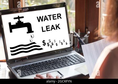 Laptop screen showing water leak concept Stock Photo - Alamy