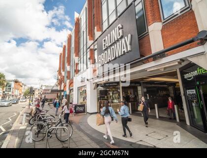 London- August , 2021: Ealing Broadway shopping centre in west London ...