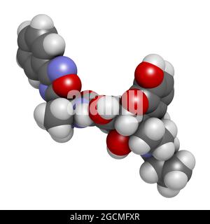 Naldemedine drug molecule. 3D rendering. Atoms are represented as ...