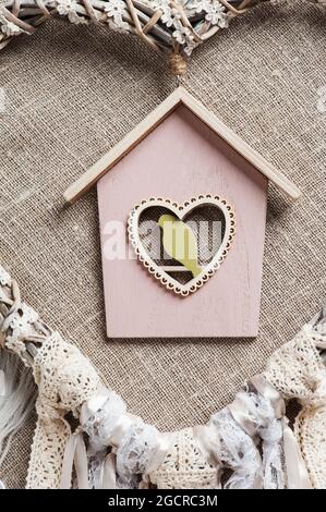 Beige lace heart shaped dream catcher with bird house. Wedding decor ...