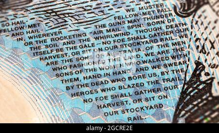 Close up of an Australian 10 dollar note with the face of Banjo ...