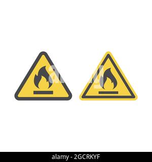Fire warning sign in yellow triangle. Flammable, inflammable substances ...