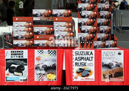 F1 themed delicacies on a merchandise stand. Japanese Grand Prix ...
