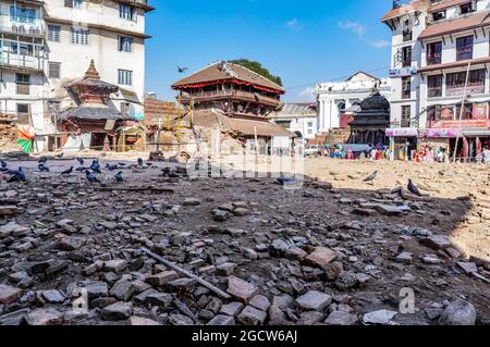 The site of destroyed Kasthamandap Temple at Durbar Square in Kathmandu ...