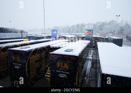 Snow falls at the ciruiit. Formula One Testing, Day 3, Wednesday 28th ...