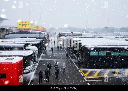 Snow falls at the ciruiit. Formula One Testing, Day 3, Wednesday 28th ...