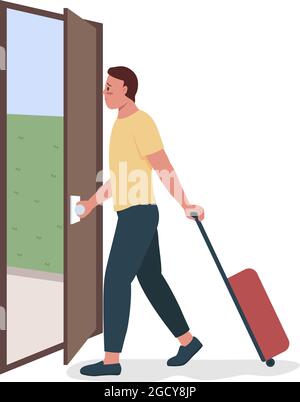 Family divorce, man leave home with things in box. Cartoon flat woman ...