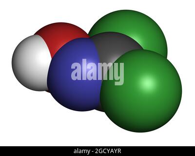 Phosgene oxime chemical weapon molecule. 3D rendering. Atoms are ...