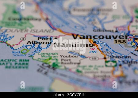 Nanaimo, Vancouver island, Canada pin on map Stock Photo - Alamy