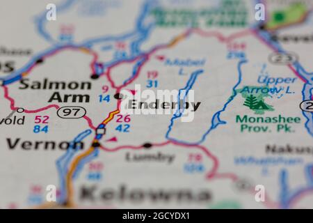 Enderby British Columbia Canada shown on a road map or Geography map ...
