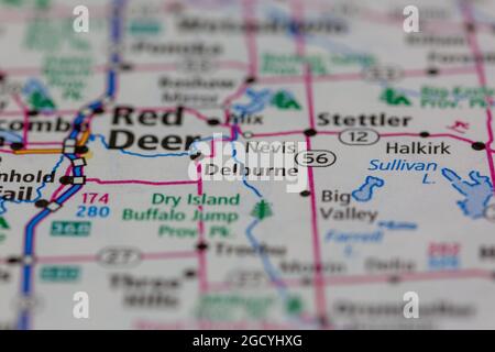 Delburne Alberta Canada shown on a road map or Geography map Stock ...