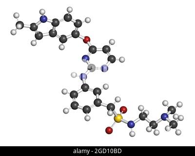 Surufatinib cancer drug molecule. 3D rendering. Atoms are represented ...