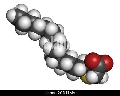 Tetradecylthioacetic acid (TTA) synthetic fatty acid molecule. Skeletal ...