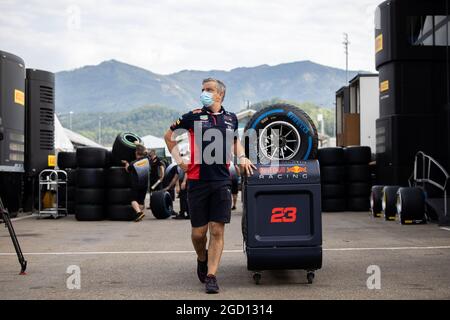 Red Bull Racing mechanic with Pirelli tyres. United States Grand Prix ...