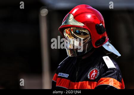 A fire marshal's helmet. Monaco Grand Prix, Sunday 27th May 2018. Monte ...