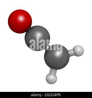 Ethenone or ketene molecule. 3D rendering. Atoms are represented as ...