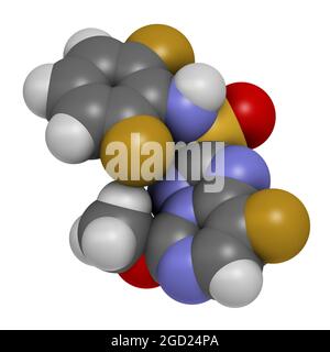 Florasulam herbicide molecule. 3D rendering. Atoms are represented as ...