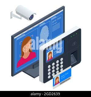 Isometric Finger print scan for enter security system, Biometric access control. Digital touch ...