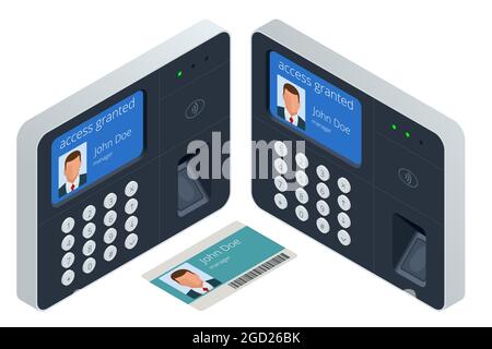 Isometric Finger print scan for enter security system, Biometric access control. Digital touch ...