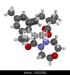 Pinoxaden herbicide molecule. 3D rendering. Atoms are represented as ...