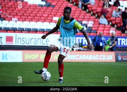 Charlton Athletic's Ayodeji Elerewewarms up prior to the Carabao Cup ...