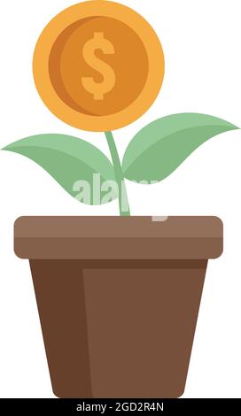 Mission money flower pot icon. Flat illustration of mission money ...
