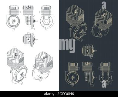 Blueprints set. Mechanical engineering drawing. Engine line drawing ...