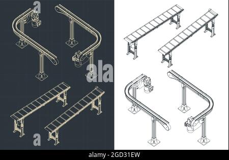Several stylized vector illustration of isometric drawings of automated ...