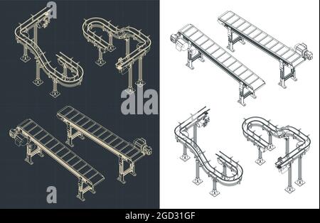 Several stylized vector illustration of isometric drawings of automated ...