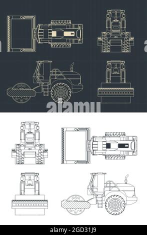 Stylized vector illustration of blueprints of steam locomotive Stock ...