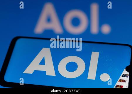 In this photo illustration, the logo of AOL mail is seen displayed on a ...