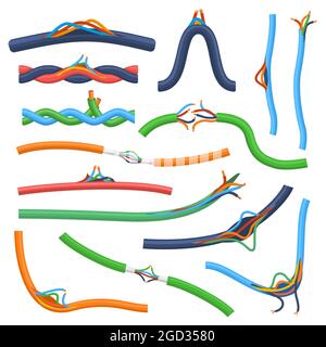 Set of realistic damaged electric cables of various diameter and color ...