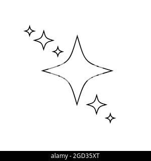 Outline star sparkles and twinkles isolated on white background. Bright flash, shiny glow ...