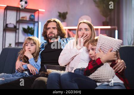 Four woman emotional facial expressions row. Amazed, surprised, shocked ...