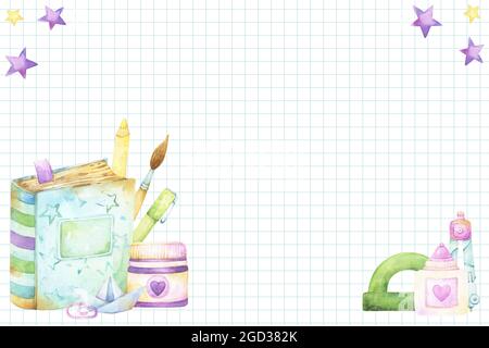 Rectangular template with notepad sheet background with watercolor ...