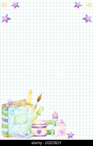 Rectangular poster with notepad sheet background with watercolor ...
