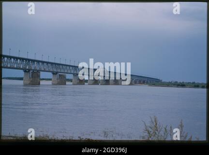 Trans-Siberian Railroad bridge across Amur River, with one span ...