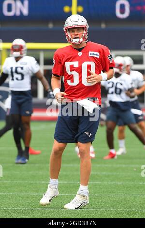 New England Patriots quarterback Mac Jones (50) warms up during an NFL ...